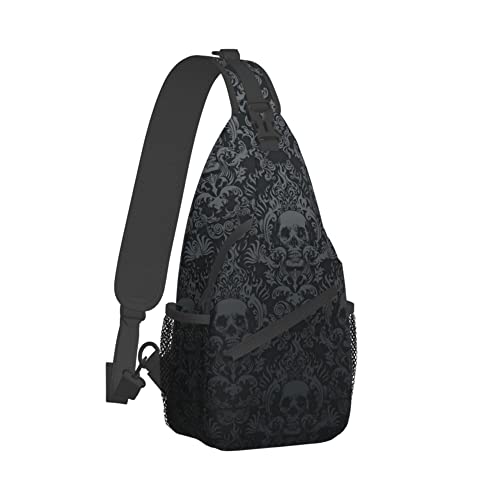 MEDTOGS Skull Sling Bag,Victorian Gothic Sling Backpack Black Crossbody Bag Men Casual Shoulder Daypack for Women Men Lightweight Travel Hiking Gym