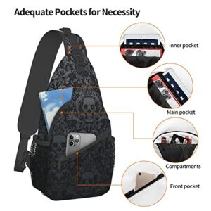 MEDTOGS Skull Sling Bag,Victorian Gothic Sling Backpack Black Crossbody Bag Men Casual Shoulder Daypack for Women Men Lightweight Travel Hiking Gym