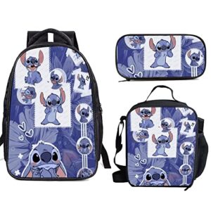 higoh backpack three-piece cartoon school bag with pencil case lunch bag, black