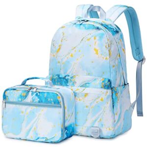 createy marble backpack for girls school backpack with lunch box kids backpack bookbags school bag set for preschool primary elementary students