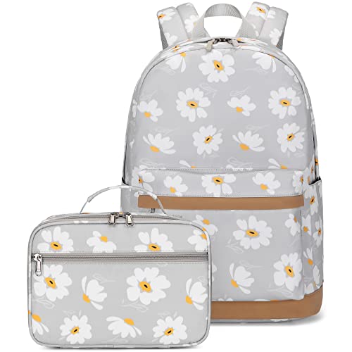 Createy Backpack for Girls Kids Backpack with Lunch Box Lightweight Daisy Prints Backpack Primary Elementary Students Bookbags School Bags Set