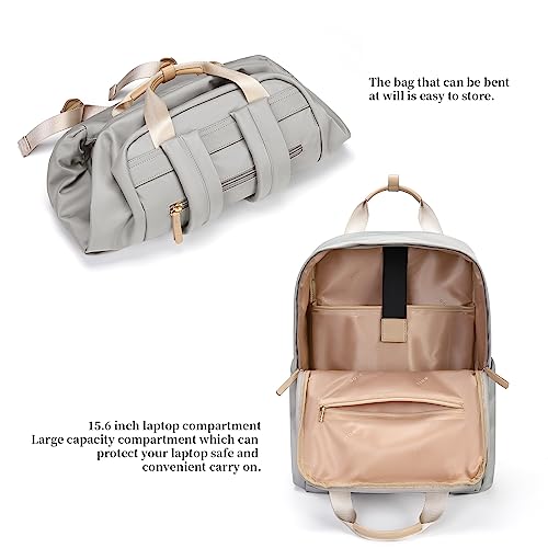 GOLF SUPAGS Laptop Backpack for Women Fits 15.6 Inch Notebook Computer Bag Purse Casual Daypack Travel Work Backpacks (Khaki Light)