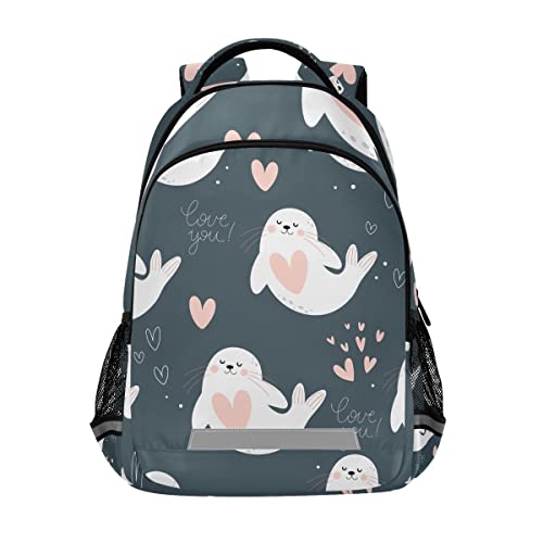 ODAWA Seal and Hearts School Bag for Boys Girls, Kids Backpack Elementary