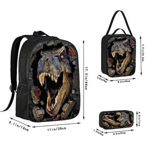 CNRYRIO Dinosaur Backpack Kids School Bag Set 17 Inch Laptop Backpack with Insulated Lunch Box and Pencil Case for Boys and Girls (Dinosaur-A)