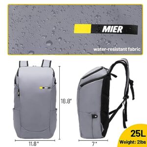 MIER Water Resistant Travel Backpack for Men Women, Carry On Commuter Back Pack Casual Daypack with Multiple Pockets for Work College Hiking Outdoors (25L, Grey)