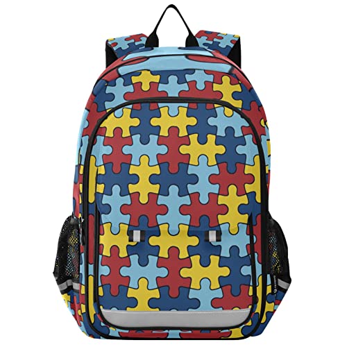 Cindly Autism Awareness Colorful Puzzle Piece School Backpack College Bookbag for Teen Students, Lightweight Kids School Book Bags