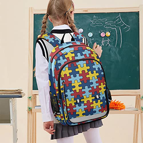 Cindly Autism Awareness Colorful Puzzle Piece School Backpack College Bookbag for Teen Students, Lightweight Kids School Book Bags