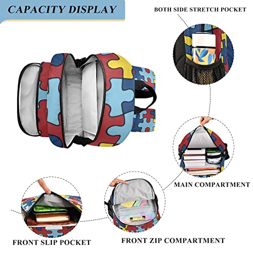 Cindly Autism Awareness Colorful Puzzle Piece School Backpack College Bookbag for Teen Students, Lightweight Kids School Book Bags