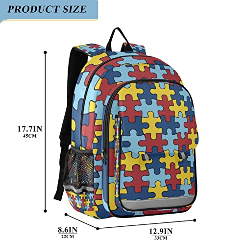 Cindly Autism Awareness Colorful Puzzle Piece School Backpack College Bookbag for Teen Students, Lightweight Kids School Book Bags