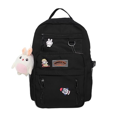 YJMKOI Kawaii Backpack for Girls with Pins Primary School Backpack Sweet and Cute Girl School Bag Kids BookBag， Black