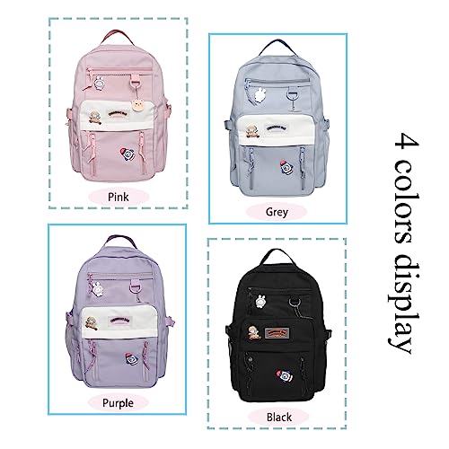 YJMKOI Kawaii Backpack for Girls with Pins Primary School Backpack Sweet and Cute Girl School Bag Kids BookBag， Black