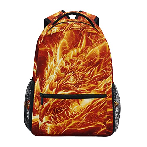 JIPONI Fire Dragon Head on Dark Background Backpack For Girls Boys, Student School Bag Bookbag Travel Laptop Backpack Purse Daypack