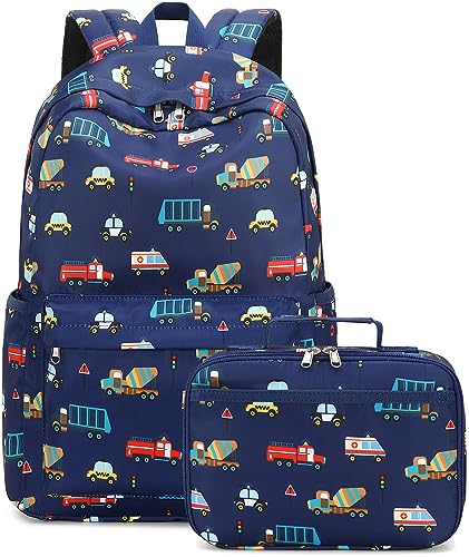 LOIDOU Kids Backpack Boys Preschool Backpacks Construction Kids School Bags Kindergarten Elementary BookBag Set with Lunch Box