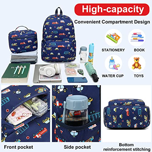 LOIDOU Kids Backpack Boys Preschool Backpacks Construction Kids School Bags Kindergarten Elementary BookBag Set with Lunch Box