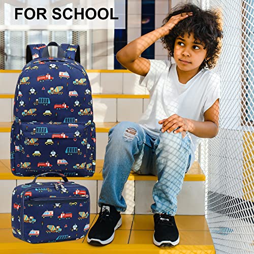 LOIDOU Kids Backpack Boys Preschool Backpacks Construction Kids School Bags Kindergarten Elementary BookBag Set with Lunch Box