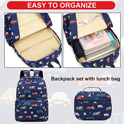 LOIDOU Kids Backpack Boys Preschool Backpacks Construction Kids School Bags Kindergarten Elementary BookBag Set with Lunch Box