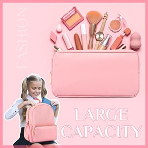 Kacctyen 4 Pieces School Backpacks Set Preppy School Book Bag Nylon Pouch Makeup Bag with Travel Tote Bag Solid Color Fanny Bag Back School Supplies for Student Teens Girls (Pink)