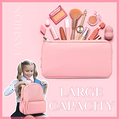 Kacctyen 4 Pieces School Backpacks Set Preppy School Book Bag Nylon Pouch Makeup Bag with Travel Tote Bag Solid Color Fanny Bag Back School Supplies for Student Teens Girls (Pink)