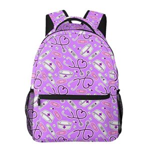 Nurse Doctors Print Backpack Large Capacity Laptop Bags Waterproof Lightweight Nurses Accessories for Work Medical Home Health Travel Clinical Bag Nursing Stuff Gifts CNA