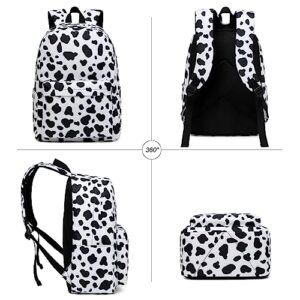 Dezcrab Cow Print Kids Backpack for Girls, Teens School Bags Bookbags Set with Lunch Bag Pencil Case