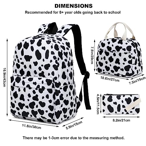 Dezcrab Cow Print Kids Backpack for Girls, Teens School Bags Bookbags Set with Lunch Bag Pencil Case