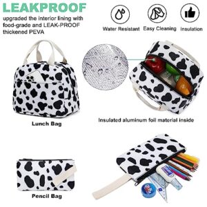 Dezcrab Cow Print Kids Backpack for Girls, Teens School Bags Bookbags Set with Lunch Bag Pencil Case