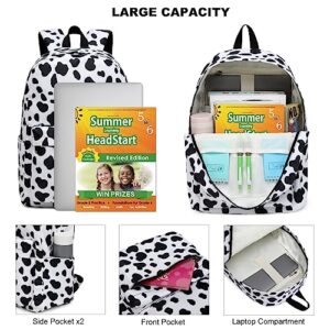 Dezcrab Cow Print Kids Backpack for Girls, Teens School Bags Bookbags Set with Lunch Bag Pencil Case