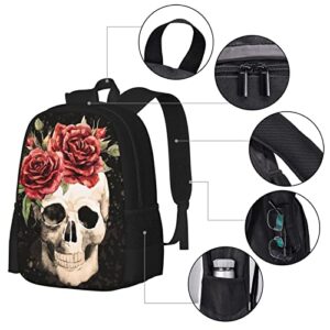 FREE LION Kids Skull Backpack for Boys Girls Gothic Skull and Red Rose Bookbags Elementary Middle High School Bag Large Capacity 17 inch Big Student Backpack for School & Travel