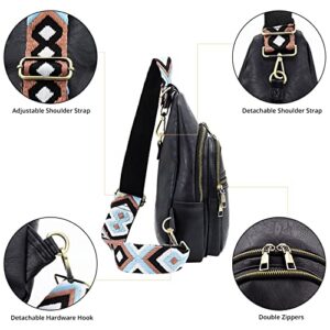 YZFSM Sling Bag for Women PU Leather Sling Bags for Women Crossbody Small Sling Backpack Multipurpose Chest Bag for Women (Black)