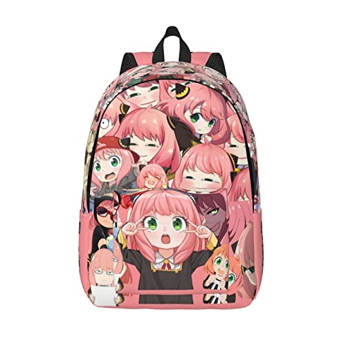 NEHAJUNXI Cute Anime Pink Canvas Backpack Large Capacity Travel Lightweight Casual Daypack Adjustable Strap Work Laptop Bag Gift For Men And Women