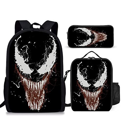 Ksspovkr Unisex Anime Backpack Set School Bookbags Gifts 3-Piece Backpacks with Lunch Box and Pencilcase for Boys and Girls,black