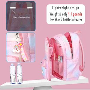 IHZZ Kawaii Backpack, Pink Backpack for Girls, Kid Starry Rainbow Bookbag, Cute Backpack for Kids, Aesthetic Backpack, Pink(3 PCS Set), 3 Pcs-set Pink Kawaii Backpack