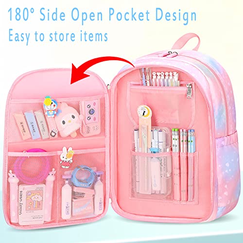 IHZZ Kawaii Backpack, Pink Backpack for Girls, Kid Starry Rainbow Bookbag, Cute Backpack for Kids, Aesthetic Backpack, Pink(3 PCS Set), 3 Pcs-set Pink Kawaii Backpack