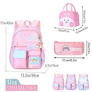 IHZZ Kawaii Backpack, Pink Backpack for Girls, Kid Starry Rainbow Bookbag, Cute Backpack for Kids, Aesthetic Backpack, Pink(3 PCS Set), 3 Pcs-set Pink Kawaii Backpack