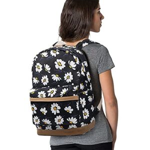 Flowers Backpack Kids School Bag 3-in-1 Bookbag Set, Junlion Laptop Backpack Lunch Bag Pencil Case Gift for Teen Girls Womens Daisy Black