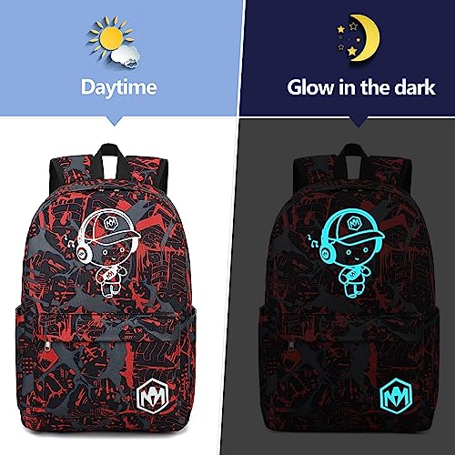 Bluboon Preschool Backpack Kids Boy Kindergarten Backpack With Lunch Box School Book Bags for Elementary Primary Schooler（Red Cool Boy