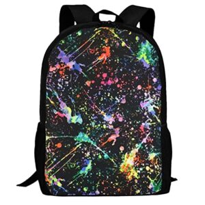 uiacom colorful paint splatter backpacks splash on black school bags travel backpacks laptop school bookbags lightweight 17 inch large daypack rucksack for women men teens kids