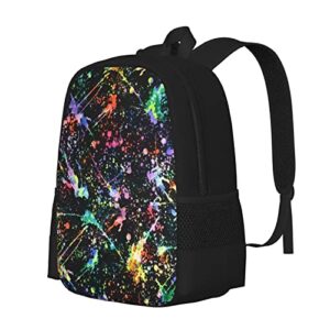 UIACOM Colorful Paint Splatter Backpacks Splash on Black School Bags Travel Backpacks Laptop School Bookbags Lightweight 17 inch Large Daypack Rucksack for Women Men Teens Kids