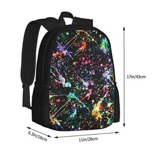 UIACOM Colorful Paint Splatter Backpacks Splash on Black School Bags Travel Backpacks Laptop School Bookbags Lightweight 17 inch Large Daypack Rucksack for Women Men Teens Kids