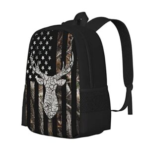 UIACOM American Flag Deer School Backpack USA Hunting Camo Deer Flag Bookbags for Teens Kids Boys Girls, Large 17 inch Elementary Junior High University School Bag, Casual Travel Daypack Backpack