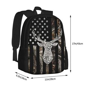 UIACOM American Flag Deer School Backpack USA Hunting Camo Deer Flag Bookbags for Teens Kids Boys Girls, Large 17 inch Elementary Junior High University School Bag, Casual Travel Daypack Backpack