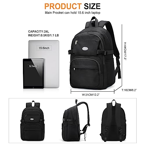 weradar Classic Black College Backpack For Women Lightweight Small Travel Backpack Waterproof high School Backpack Laptop Backpacks 15.6 Inch for men