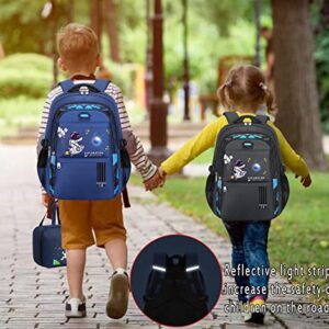 IHZZ Boy Backpack, Backpack for Boys, Cute Kid Backpack, Waterproof Lightweight Schoolbag Backpack with Lunch Bag and Pencil Case, Blue(3 PCS Set)