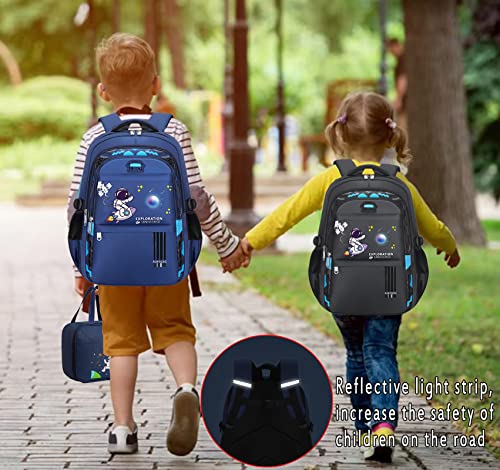 IHZZ Boy Backpack, Backpack for Boys, Cute Kid Backpack, Waterproof Lightweight Schoolbag Backpack with Lunch Bag and Pencil Case, Blue(3 PCS Set)