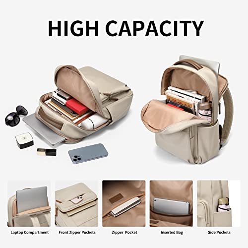 GOLF SUPAGS Laptop Backpack for Women Computer Bag Casual Daypack Fits 15.6 Inch Notebook Work Travel Backpacks (Apricot)