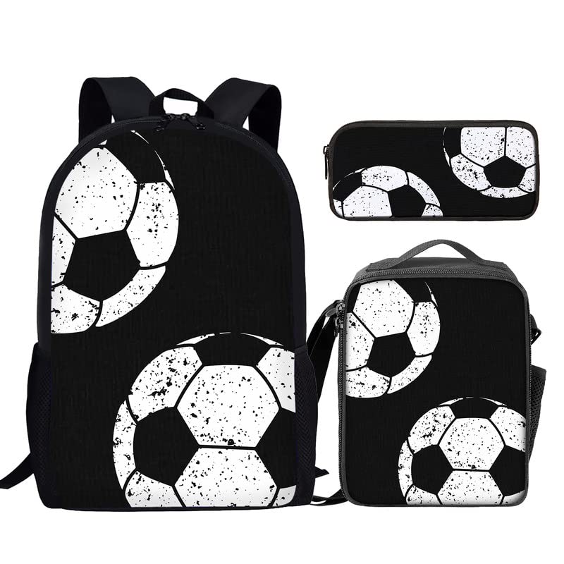 Bulopur Soccer Love Personalized Name & Number Boys Girls Backpack Set Student School Bookbag 3 Set Lunch Bag Pencil Case Fashion Daypack