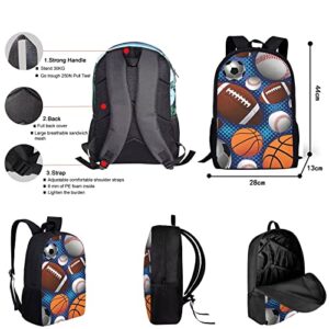 Rnyleeg Sport Theme School Backpack Kids Bookbag Set with Lunch Bag & Pencil Case Bookbags Middle Elementary Preschool Kindergarten Supplies