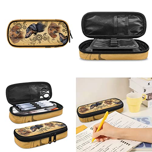 Salabomia Dachshund School Bookbag Set 3 for Boys Girls, Boho Durable Lightweight Kids Book Bag with Thermal Insulated Lunch Box Bag Cute Kawaii Pencil Case, Large Kids Backpack for Elementary