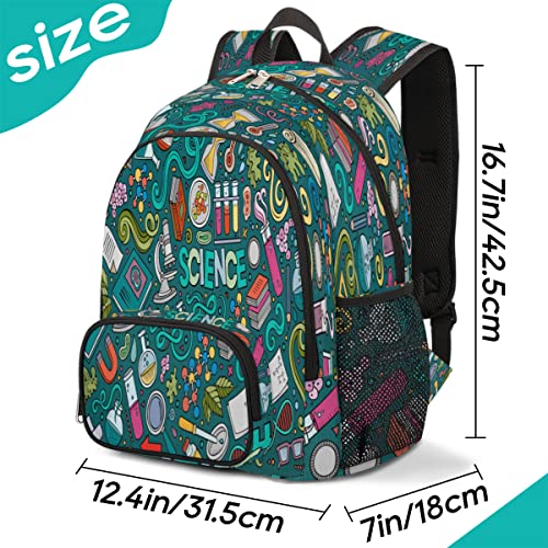 Elementary School Bags for Teens, Science Chemistry Kids Backpacks Educational Theme Lightweight Bookbags Waterproof Sturdy Schoolbag Daypack for Girls Boys