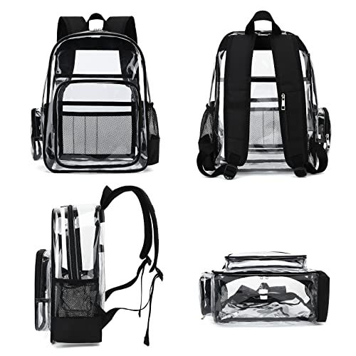 Mimfutu Heavy Duty Clear Backpack School Backpack, PVC Transparent Backpacks See Through Bookbag for Girls Boys Women Men (Black)